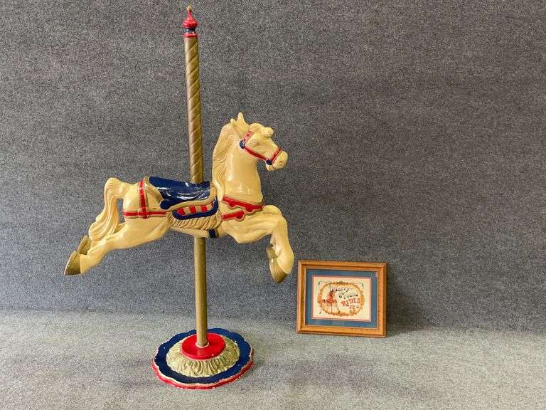 5ft Metal Carousel Horse on Stand w/Portrait - 777 Auction Company