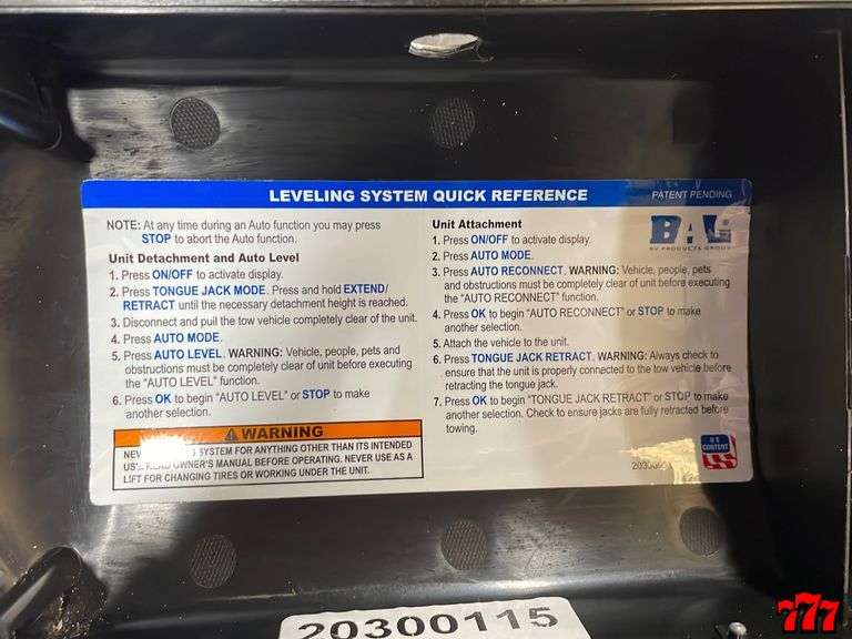 BAL LS 7.3 Electric Auto Leveling System - 777 Auction Company