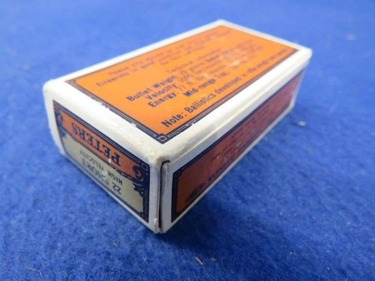 22 short Peters rimfire cartridges. Full box of 50, box in excellent ...