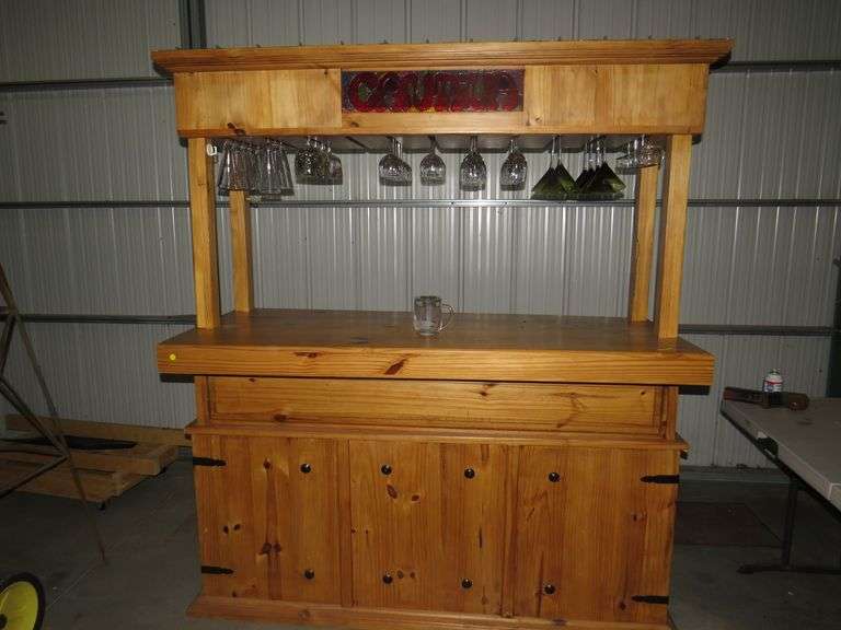 Solid wooden bar with removable top and lighting L: 71: W: 28" H: 80 ...