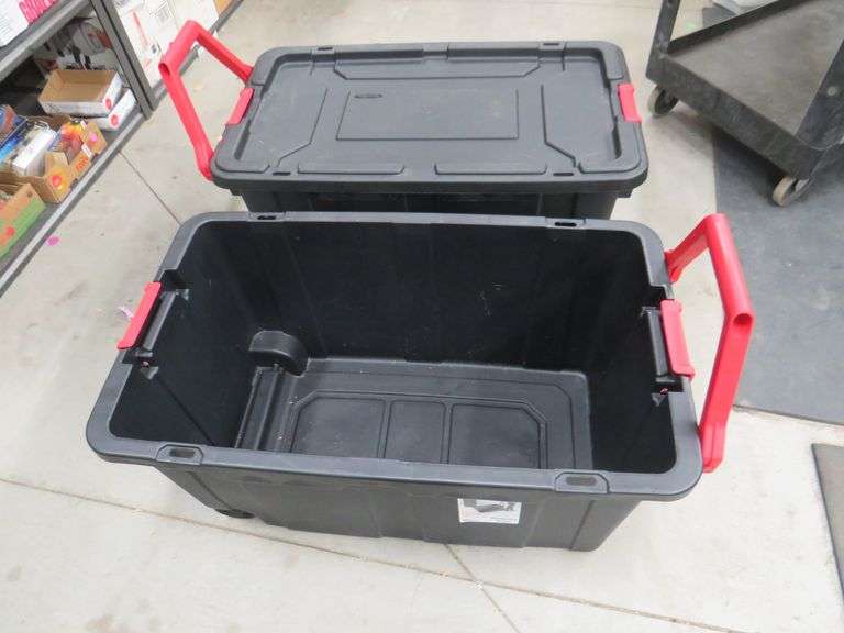Two Sterilite rolling containers with one lid. 40 gallon. - AAA Auction ...