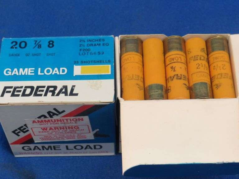Two boxes of 25 rounds each (50) of Federal 20-ga. 8-shot shotgun ...