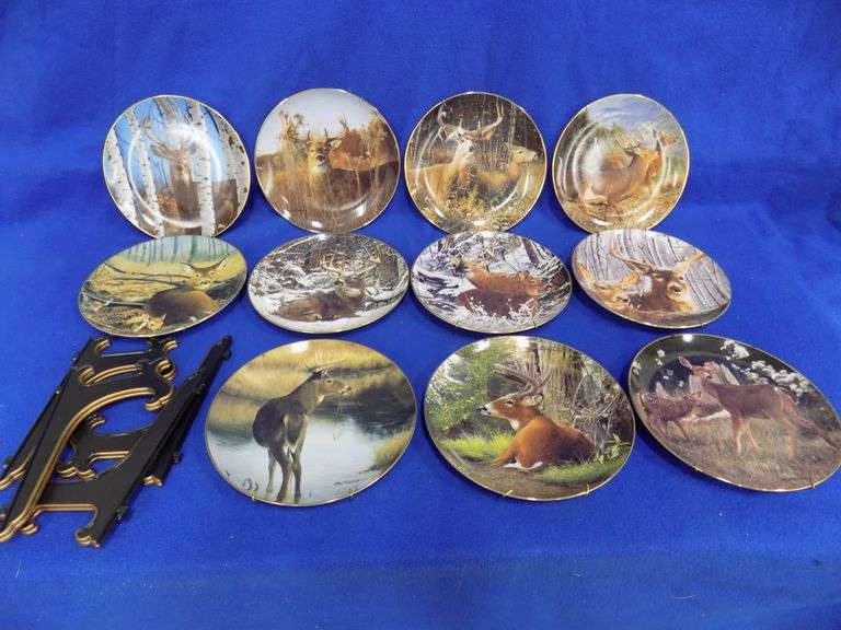 Eleven Danbury Mint deer designer plates all with metal wall hangers ...