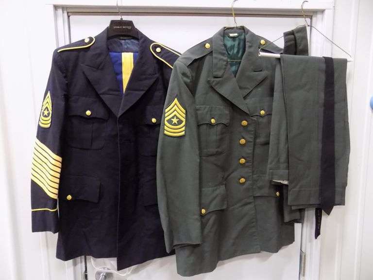 Two army uniforms. One is labeled 42L. They came from the same estate ...