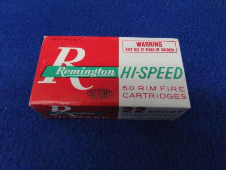 50 22 Short cartridges in a Vintage Remington Hi-Speed box that is in ...