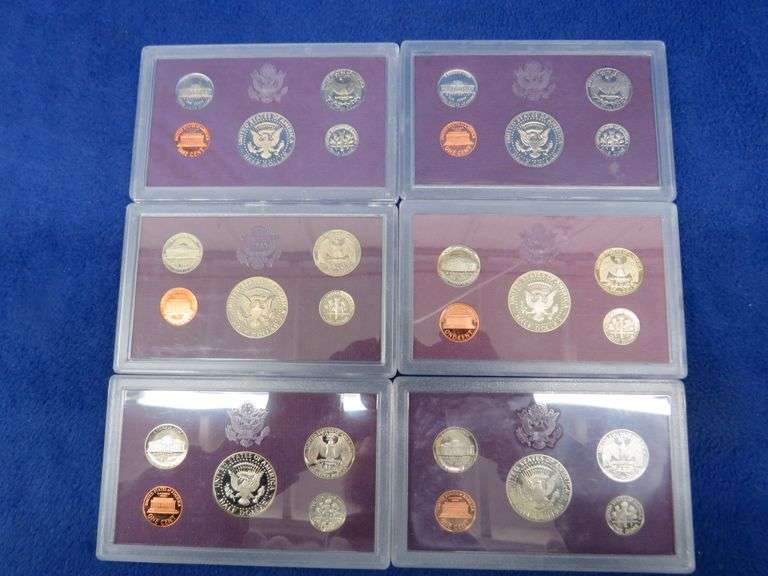 US coin proof sets from years 1985, 1986, 1987, 1988, 1989, and 1992 ...