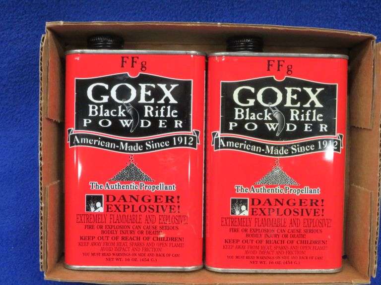 Two almost full cans of GOEX Black Rifle Powder - AAA Auction and Realty