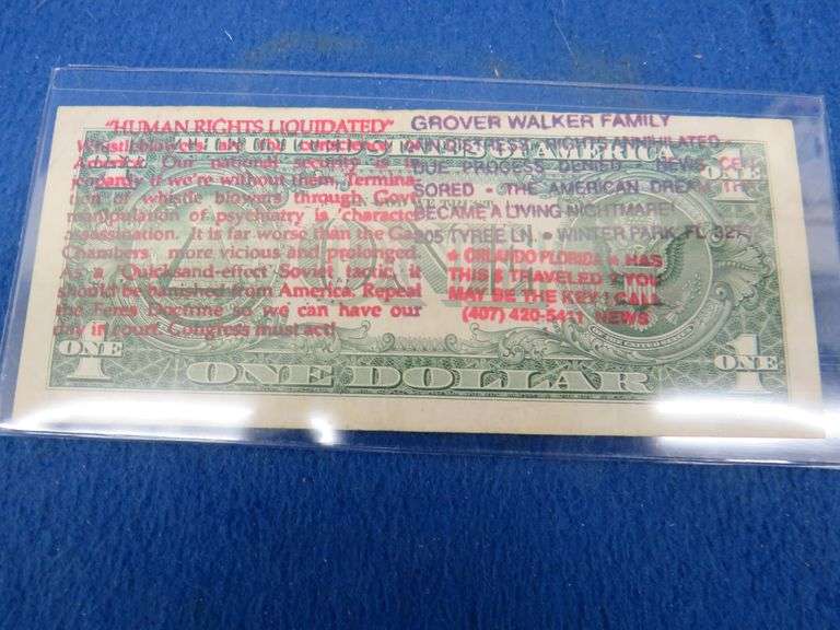 Grover Walker Family marked $1.00 bill - AAA Auction and Realty