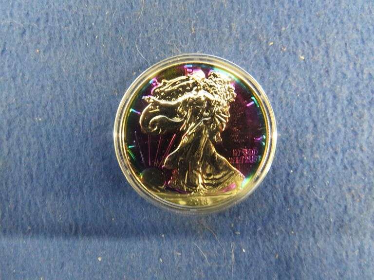 2018 toned finish $1.00 American Silver Eagle with psychedelic colors ...