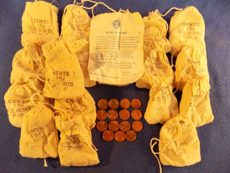 18 penny bags each with 15 uncirculated pennies (one bag has six ...