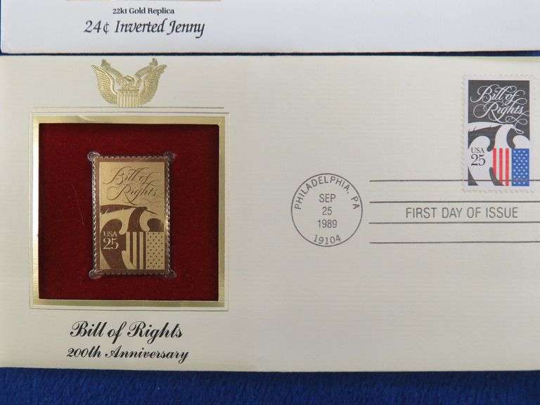 First Day of Issue stamps and Susan B Anthony dollars as described ...