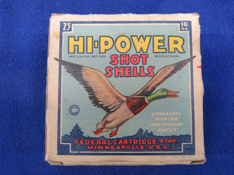 Vintage box of Federal High-Power paper hull 16 gauge shells. Full box ...