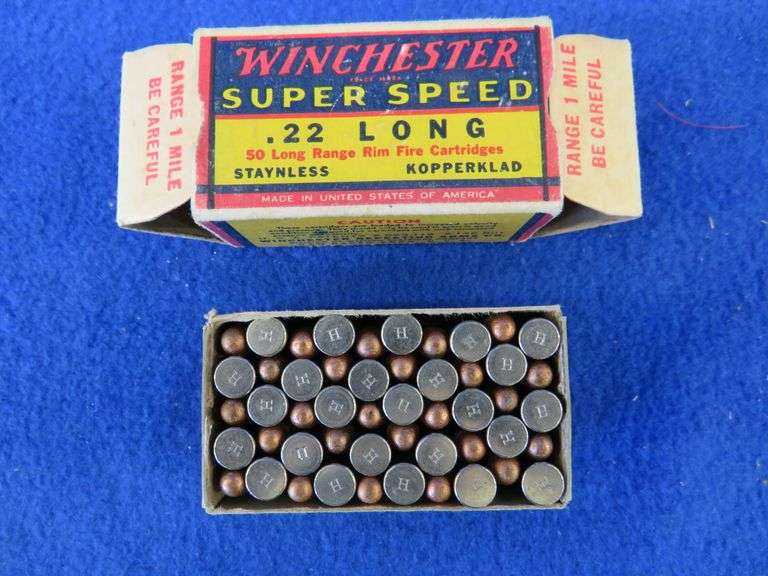 Winchester Super Speed 22 longs. Full box of 50 rounds. Box is in very ...