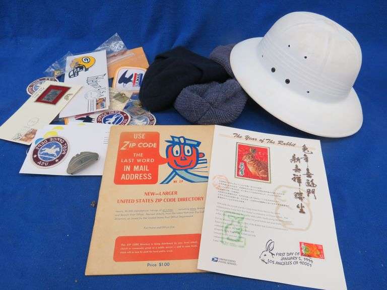 Large group of Post Office collectibles including hats, pins, patches ...