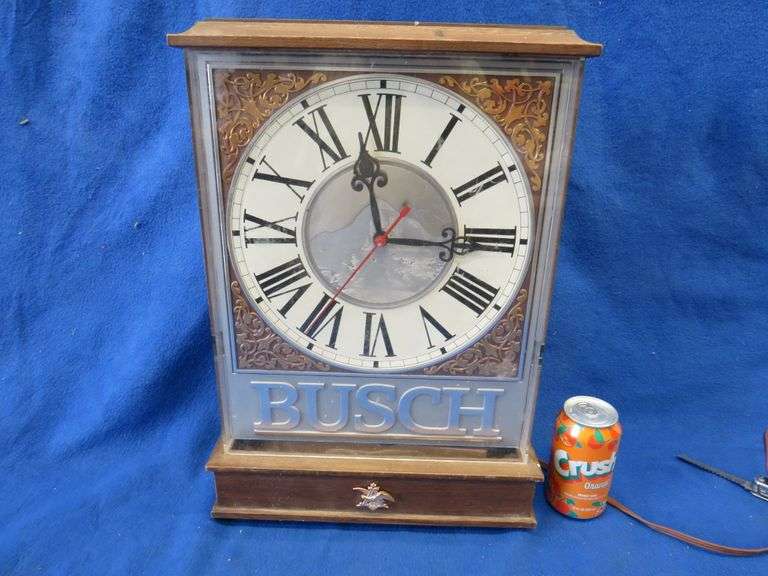 Busch beer wall clock. Lights up and runs. - AAA Auction and Realty
