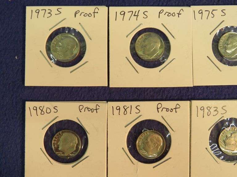 Nine Roosevelt slabbed proof dimes with dates shown in photos - AAA ...
