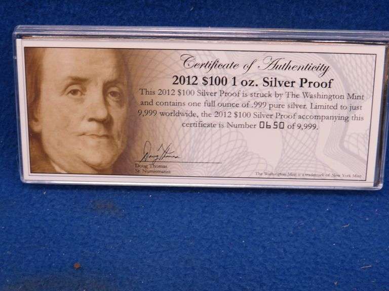 2012 $100 replica Ben Franklin Federal Reserve note. 1 oz. of .999% ...