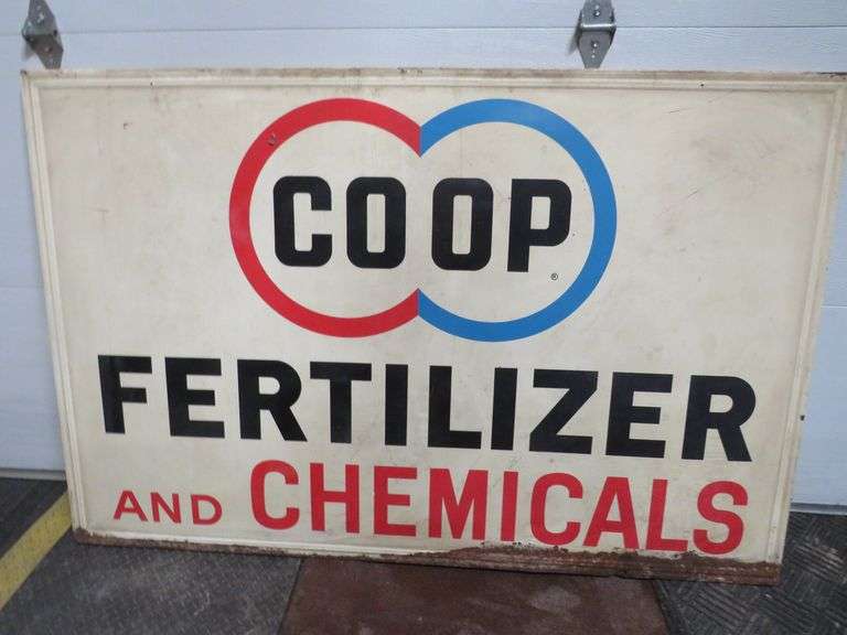 Vintage 70" x 46" painted advertising metal "CO OP Fertilizer and ...