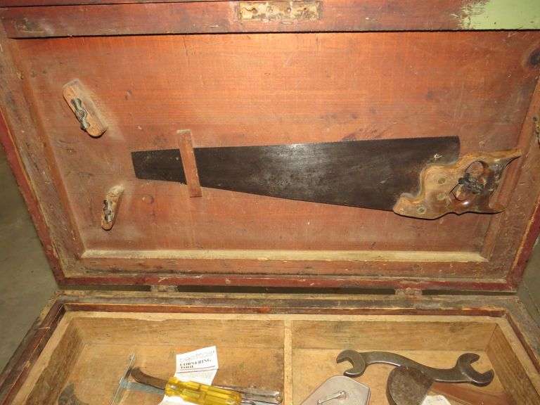 Vintage carpenter's 34" x 14" x 19" box with contents - AAA Auction and ...