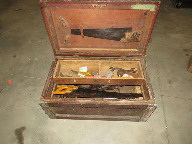 Vintage carpenter's 34" x 14" x 19" box with contents - AAA Auction and ...