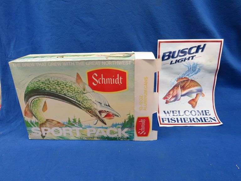 Empty 1970s-era Schmidt Sport Pack case and a Busch Lite poster - AAA ...