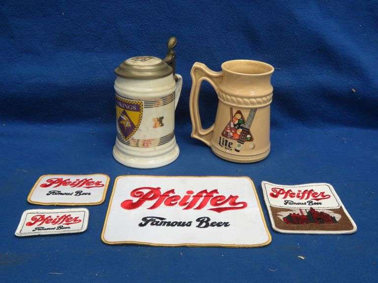 A Vikings NFL beer stein, 1985 Lite Beer World Series of Tavern Pool ...