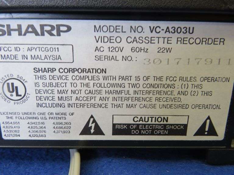 VCR Sharp VC-A303 - AAA Auction and Realty