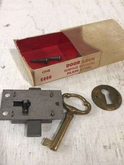 Antique cabinet lock with skeleton key. 1c - Lil Dusty Online Auctions ...