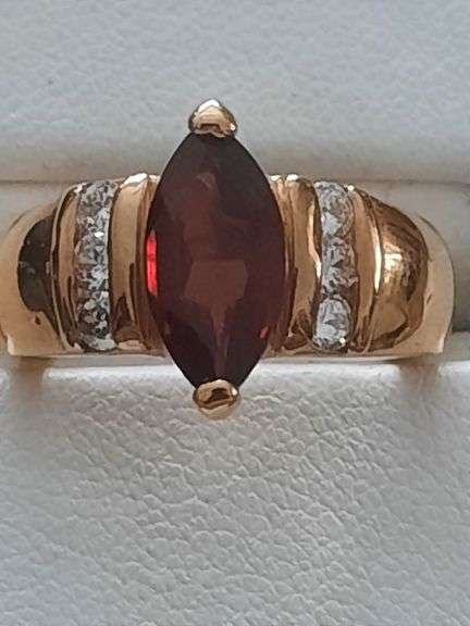 Clear and Deep Red Stone Ring Marked JC - Lil Dusty Online Auctions ...
