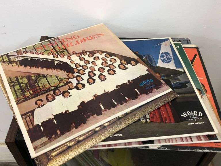 3ft Wooden Record display case with glass door and various records ...