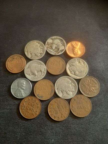 Old coins. Buffalo Nickels Wheaties steel Pennies old Canadian Pennies ...