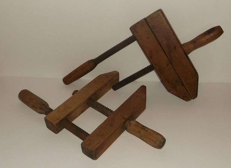 Pair of Antique Adjustable 7" Wooden Clamps w/ Wood Threads - Lil Dusty ...