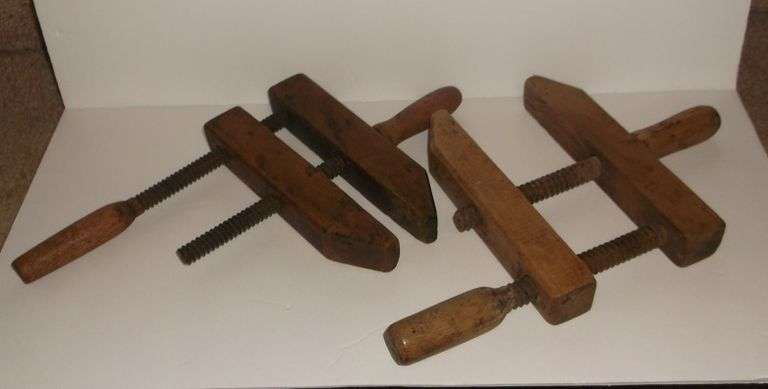 Pair of Antique Adjustable 7" Wooden Clamps w/ Wood Threads - Lil Dusty ...