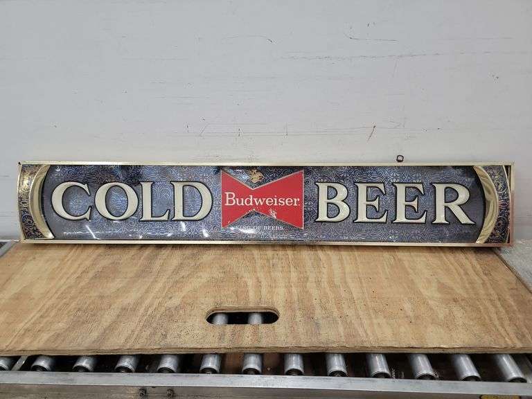 Vintage Budweiser "Cold Beer" Sign 8" x 48". 9C - Lil Dusty Online ...