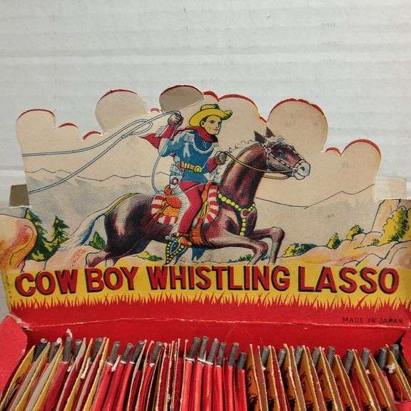 Box of 45 Cowboy Whistling Lassos NOS with store display box ( see pics ...
