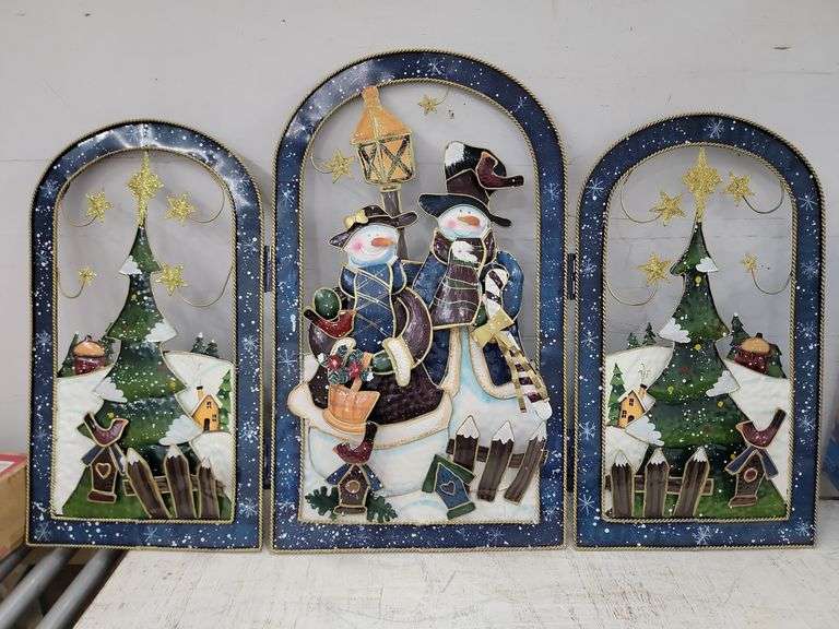 Snowman with Christmas Trees Decorative Metal Fireplace Screen. 20A ...