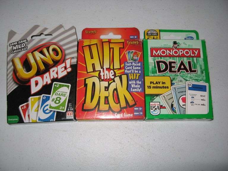 THREE CARD GAMES-UNO DARE-MONOPOLY DEAL & HIT THE DECK - Lil Dusty ...