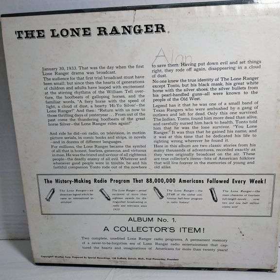 The Lone Ranger radio show record album - two complete episodes - good ...