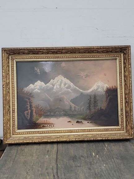 Antique Mountain Landscape Painting with Victorian Style Frame. 7A ...