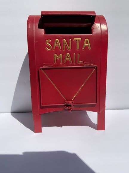 Santa Mail Red-Painted Metal Postal Mailbox Christmas Letter to Santa ...