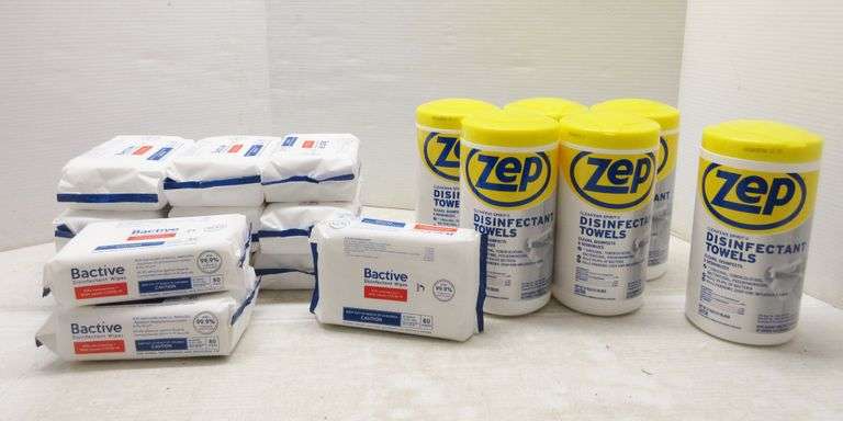 (6) Tubes of Zep Disinfectant Towels, and (12) 80-Packs of B Active ...