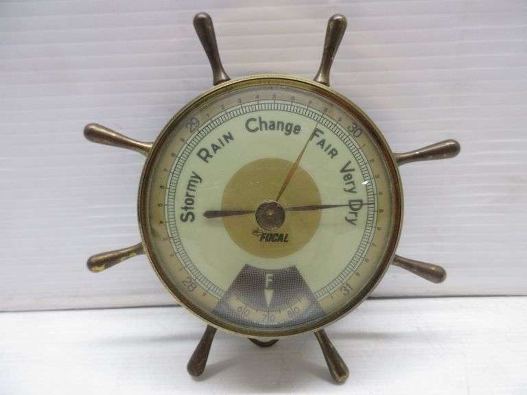 Brass Ships Wheel Barometer And Thermometer Has Adjustments For Both Albrecht Auction Service