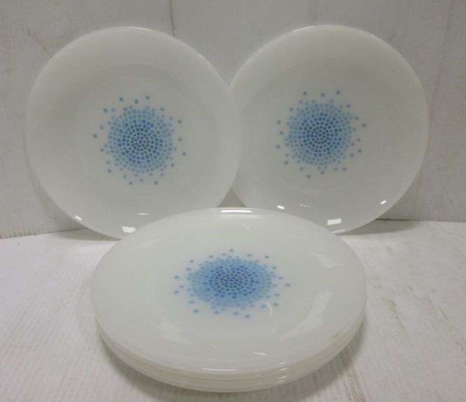 Set of (6) Vintage 1960s Anchor Hocking Fire King Blue Mosaic Dinner ...