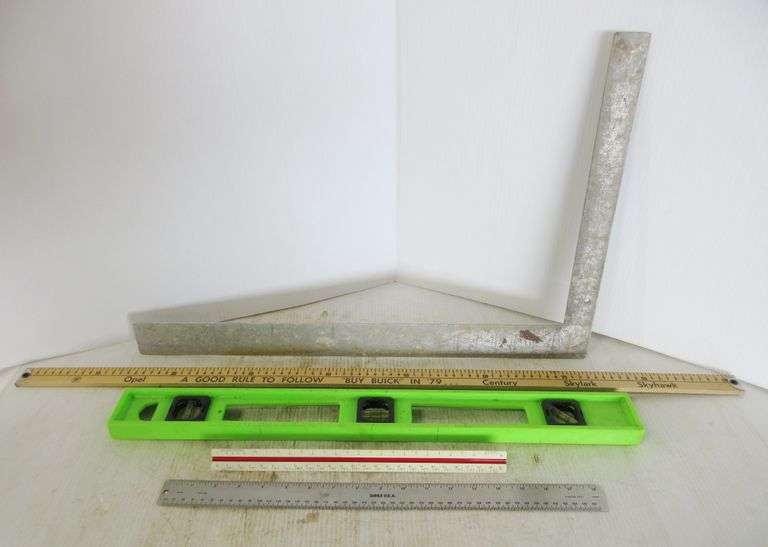 (2) Rulers, Yard Stick, Level, and 90° Angle Ruler - Albrecht Auction ...