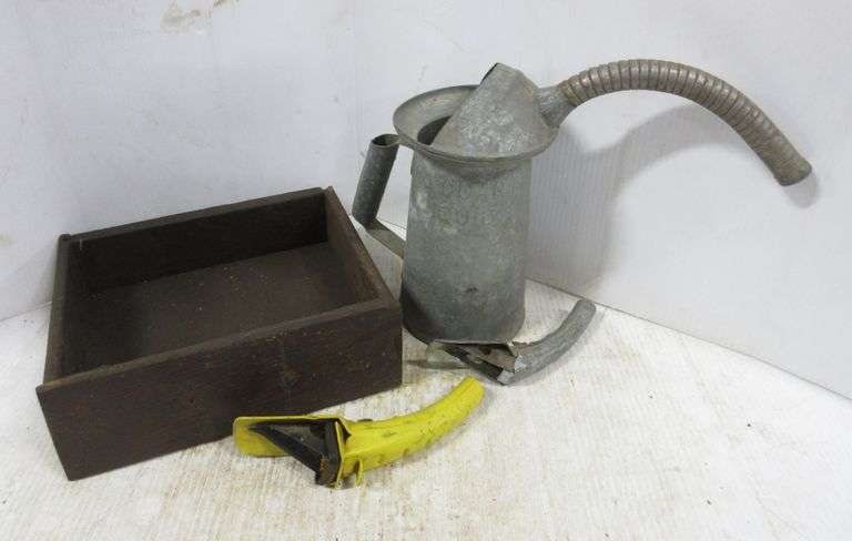 Galvanized Two-Quart Oil Pitcher with Flex Spout; (2) Old Oil Can ...