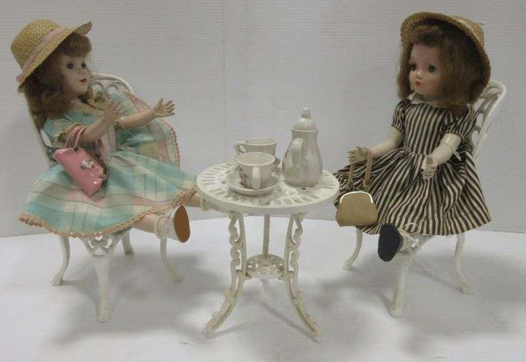 Cast Iron White Table and Two-Chair Set with (2) Dolls: 1954 Binnie ...