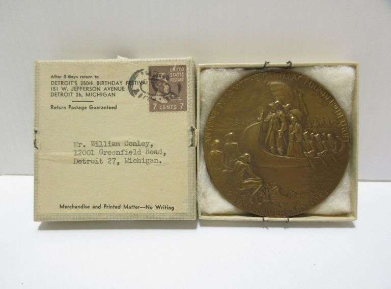 Detroit 250th Anniversary Medal 1701-1951 Cadillac Founder of Detroit ...