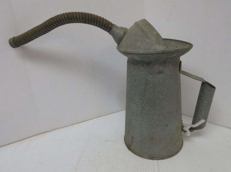 Antique Galvanized Two-Quart Oil Can Pitcher - Albrecht Auction Service