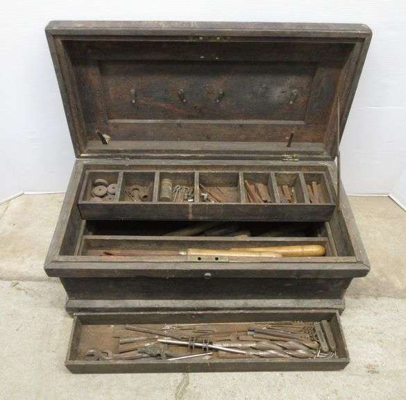 Old Carpenters Tool Chest, with Three Inside Sliding Drawers Filled ...
