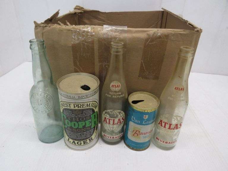 (8) Old Glass Pop Bottles, (2) Goebel Glass Beer Bottles, (2) Beer Cans ...